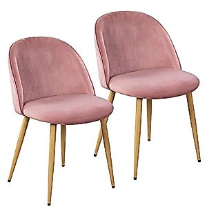 Yaheetech Velvet Dining Chairs Accent Kitchen Chair Living Room Chair for Vanity/Makeup/Leisure Upholstered Side Chairs with Soft Velvet Seat Backrest Metal Legs Set of 2, Pink
