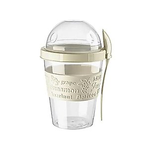 GanoOne Breakfast On the Go Cups, Take and Go Yogurt Cup with Topping Cereal or Oatmeal Container, Portable Lux Yogurt Cereal To-Go Container with Top Lid Granola & Fruit Compartment (White)