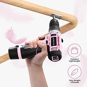 GardenJoy Cordless Power Drill Set: 12V Electric Drill with Battery and Charger, 2 Variable Speed, 24+1 Torque Setting, 3/8-Inch Keyless Chuck, Portable Drill and 30pcs Drill/Driver Bits