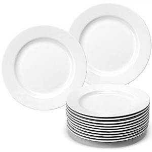 amhomel 12-Piece Bone China Natural White Salad Plates, Porcelain Dessert Plates, Round Dinnerware Sets, Scratch Resistant, Lead-Free, Microwave, Oven, and Dishwasher Safe (8.75-inch)