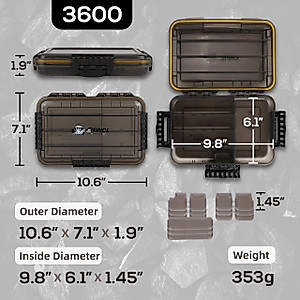 RUNCL Fishing Tackle Box, Waterproof Tray for Jigs Lures, Thicker Floating Tackle Utility Box with Adjustable Dividers, 3600/3700/Large 3700 Size