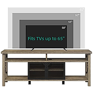 YITAHOME Industrial TV Stand for TVs up to 65 Inch with Power Outlet, Rustic Farmhouse Entertainment Center, Wood TV Media Console and Adjustable Shelves, 300 Capacity, Grey Wash