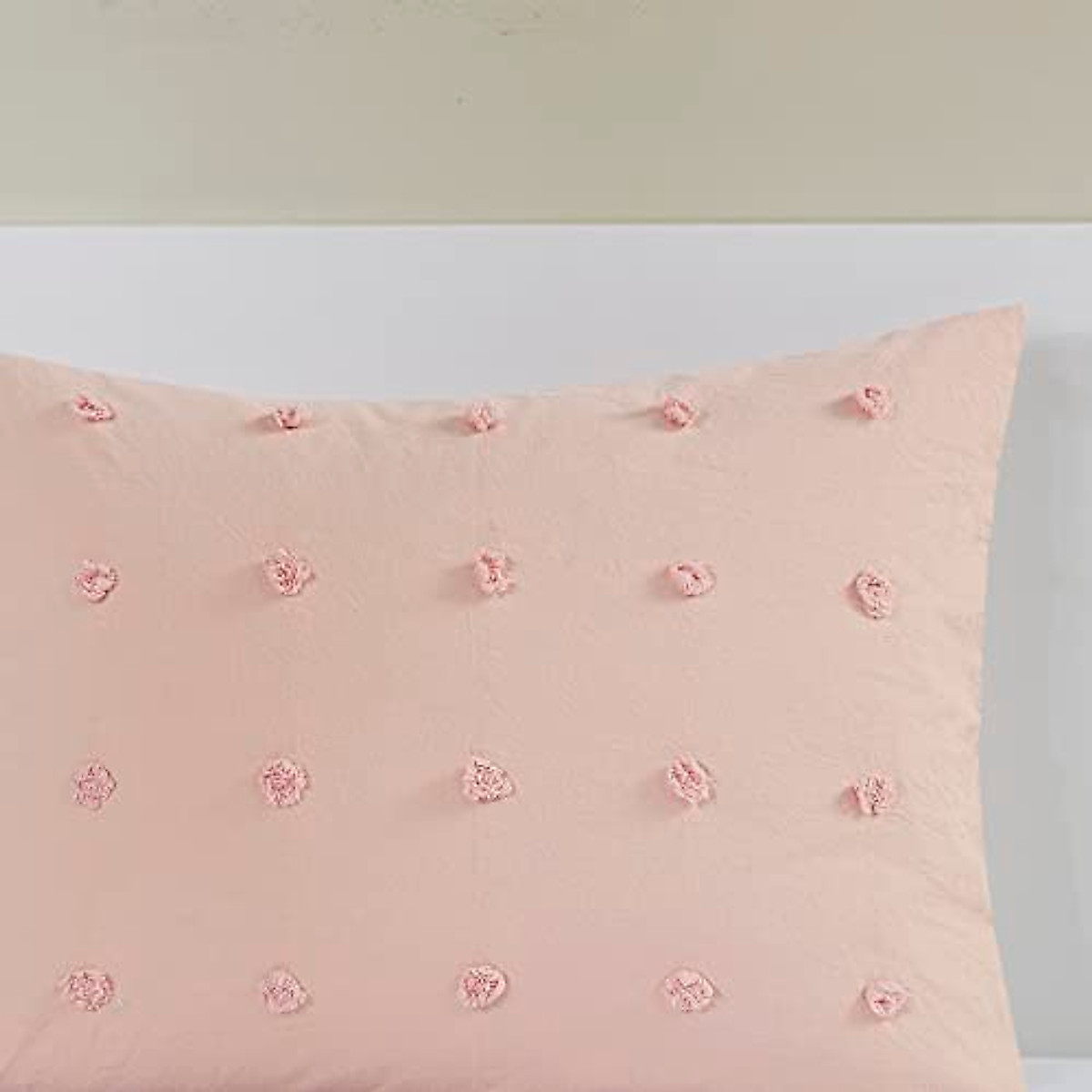 Urban Habitat Duvet Set 100% Cotton Jacquard, Tufts Accent, Shabby Chic All Season Cover for Comforter, Matching Shams, Decorative Pillows, Twin/Twin XL (68 in x 92 in), Pink 5 Piece