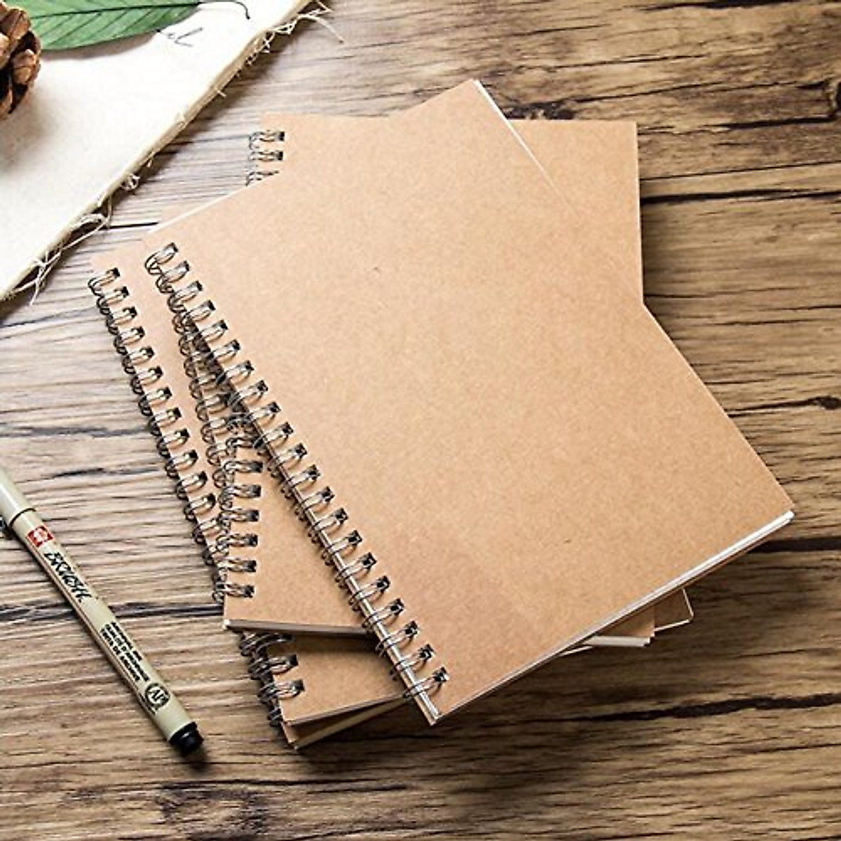 Soft Cover Spiral Notebook Journal 2-Pack, Blank Sketch Book Pad, Wirebound Memo Notepads Diary Notebook Planner with Unlined Paper, 100 Pages/ 50 Sheets, 7Inchx 4.75Inch (Brown and Black)