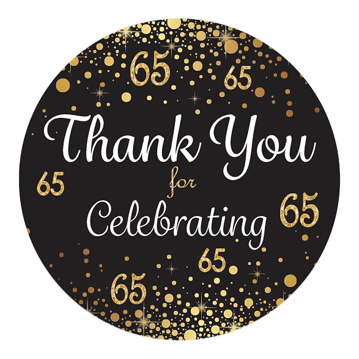 Black and Gold 65th Birthday Thank You Stickers - 1.75 in - 40 Labels