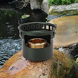 Alcohol Stove, Portable Aluminium Alloy Spirit Burner Easy to Hollow Bracket Sealing Ring with Storage Bag for Teapots(Blackish Green)