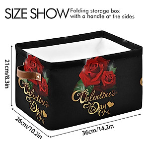 ALAZA Valentine's Day Rose Floral Black Foldable Storage Box Storage Basket Organizer Bins with Handles for Shelf Closet Living Room Bedroom Home Office 2 Pack