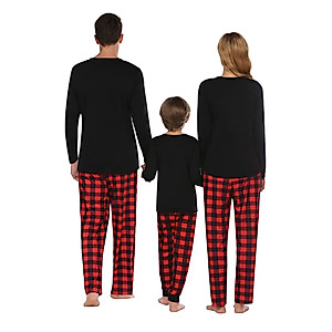Ekouaer Christmas Pajamas Matching Family Pj Set Long Sleeve Tops and Plaid Pants for Sleepwear Soft Loungewear Pjs Black Plaid, L