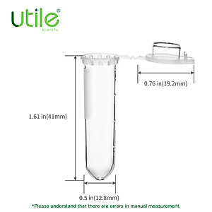 Utile 500pcs of 2ml Microcentrifuge Tubes, PP Material, Autoclavable Microcentrifuge Tubes, with Graduation and Frosted Writing Area, 4610.1815.500.