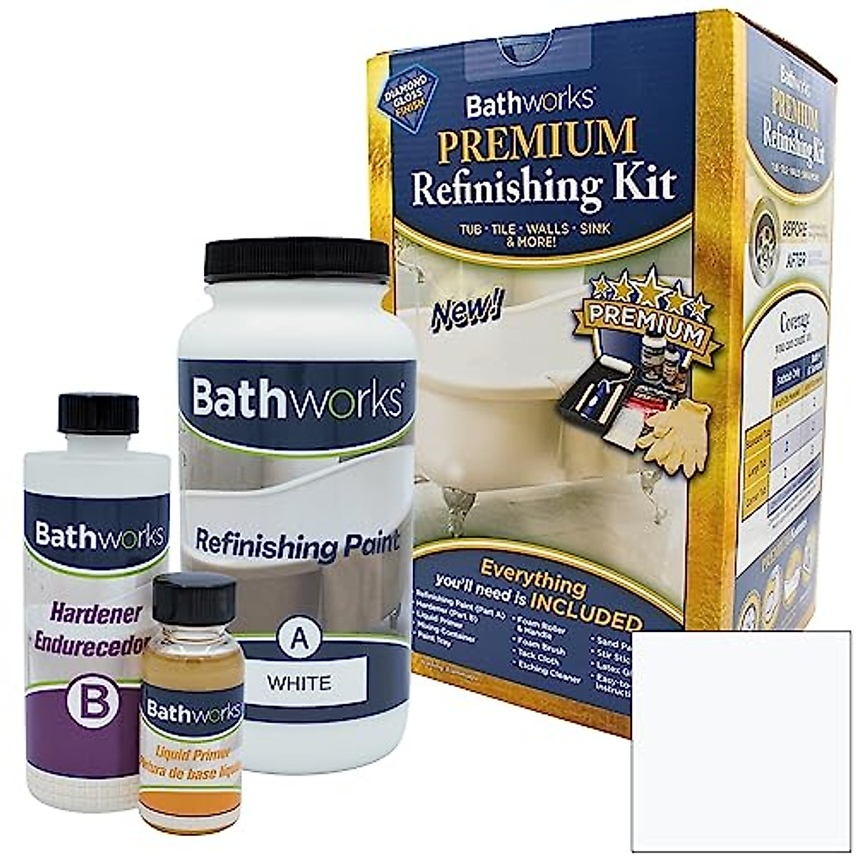 Bathworks DIY Bathtub & Tile Refinishing Kit; 20 oz; Tub; Tile; Wall Surround; Sink; Quick 24 Hour Dry time; High Gloss Resin Finish (White)