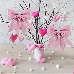 TONIFUL 12x14 Inch Glitter Bow Pink Shiny Christams Bow for Home Party Wedding Indoor Decoration， Gift Wrapping Accessories, Christams Whreath Bow DIY Handcraft Bow