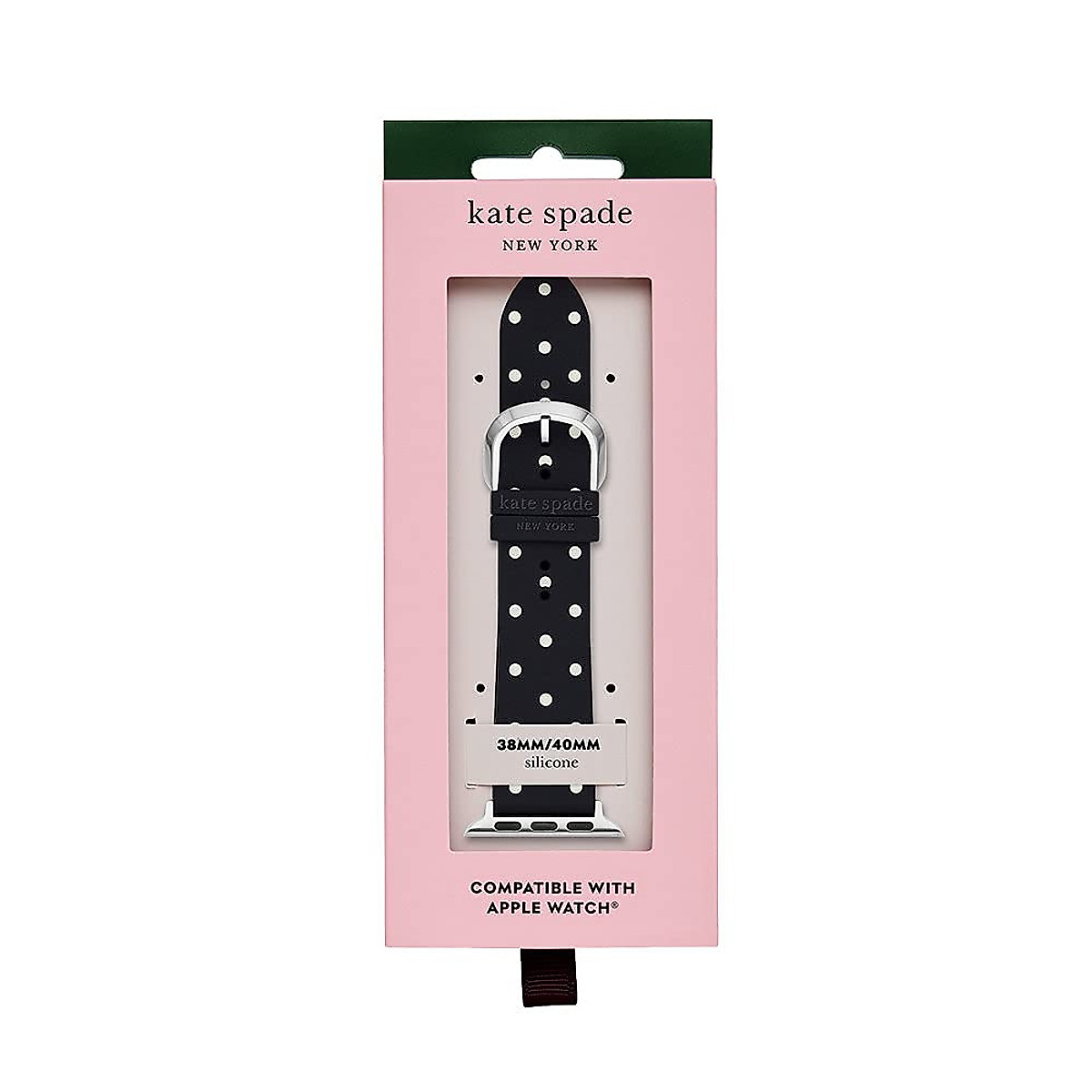 Kate Spade New York Silicone Band for 38/40/41mm Apple Watch Series 1-6, Color: Black/White Dot, Silver (Model: KSS0080)