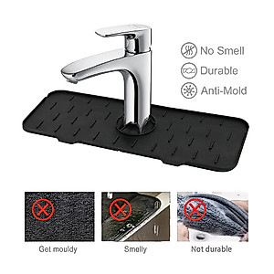 IEUSEW Silicone Faucet Mat, Silicone Faucet Handle Drip Catcher Tray, Faucet Water Catcher Mat, Silicone Sink Splash Guard, Black