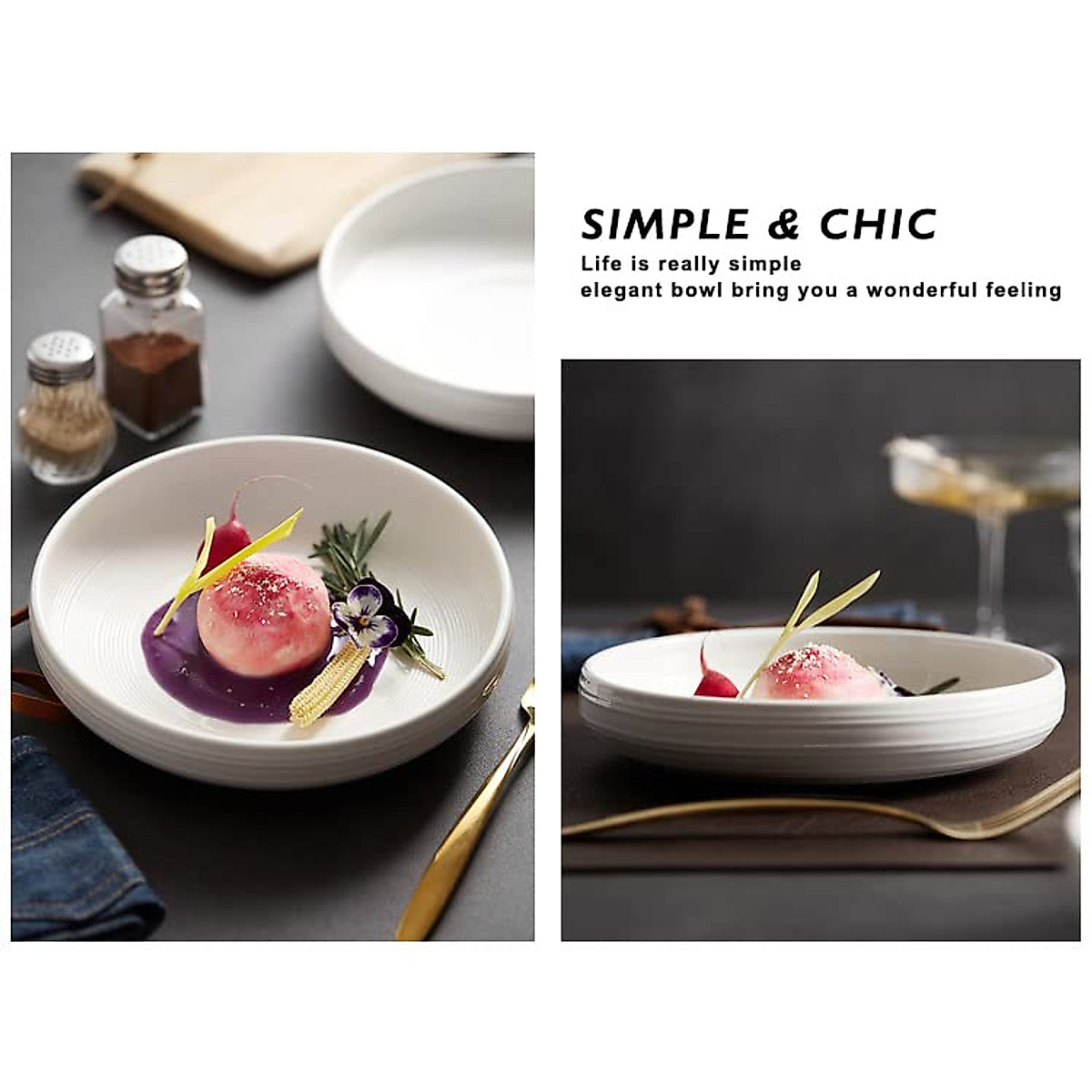 10-inch Large Ceramic Fruit Dish,Anti-Slip Edge Classy & Solid，60 oz white Porcelain Salad Plate, Serving bowl for Fruit,Salad, Veggies, Dessert, Appetizer (10"Large)