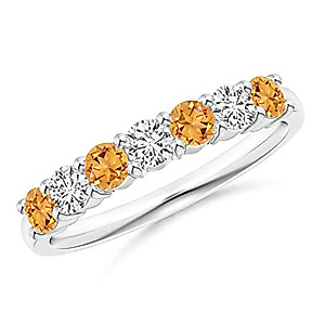 Round 3.00mm Half Eternity Citrine Band | Sterling Silver 925 | Engagement & Anniversary Collections For Woman's | It is a thoughtful and personal gift that is Good for your occasion. (White, 8)