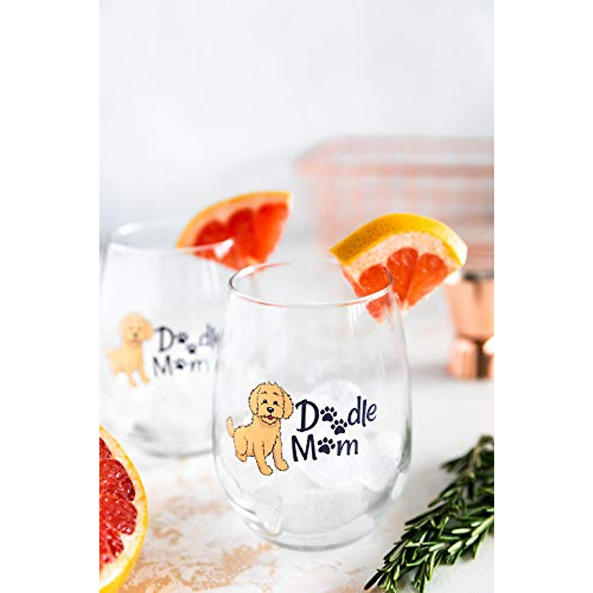 Drinking Divas - Doodle Mom - Stemless Wine Glass - Funny Gifts for Women, Mom, Best Friend, Sister, Girlfriend, Wife, Boss and Cute Dog Lovers - Unique Mother's Day, Birthday and Christmas Gift