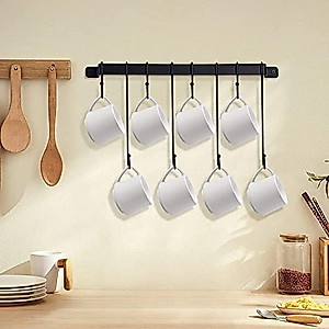 EGMEHOAD Coffee Mug Holder Wall Mount Black, Coffee Cup Holder Wall Mounted 8 Cups, Coffee Mug Rack Wall Mounted