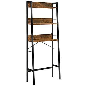 usikey Over The Toilet Storage Rack, 3-Tier Bathroom Shelf Over The Toilet, Multifunctional Toilet Storage Rack, Freestanding Above Toilet Stand with Metal Frame for Bathroom, Rustic Brown & Black
