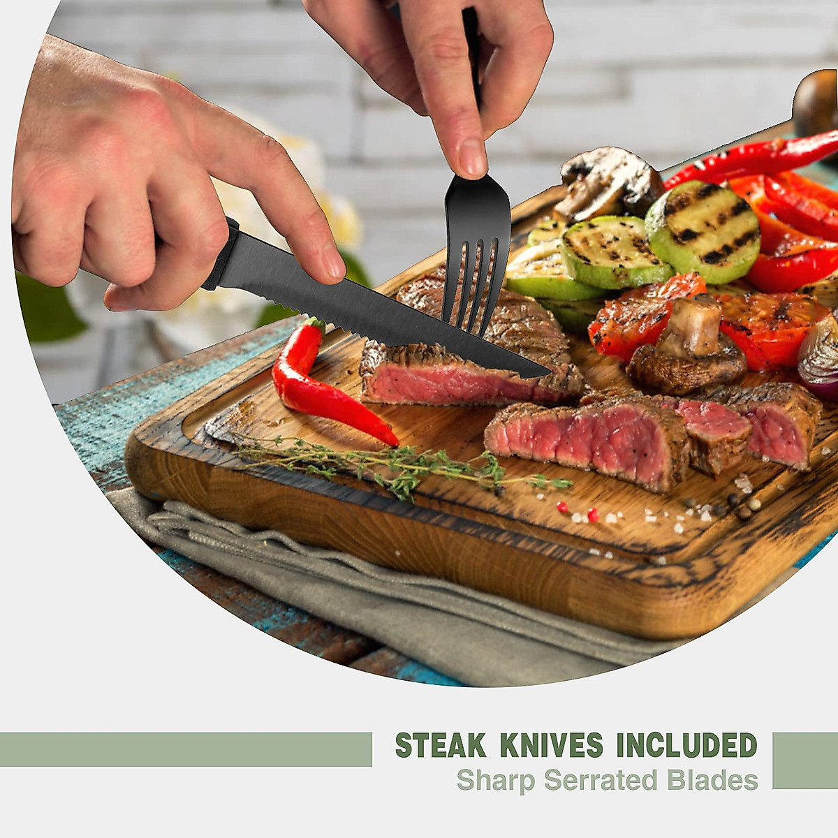 Black Silverware Set, Umit Chef 48Pcs Black Flatware Set with Steak Knives for 8, Food-Grade Stainless Steel Flatware Utensils Set, Cutlery Set for Home Kitchen and Restaurant