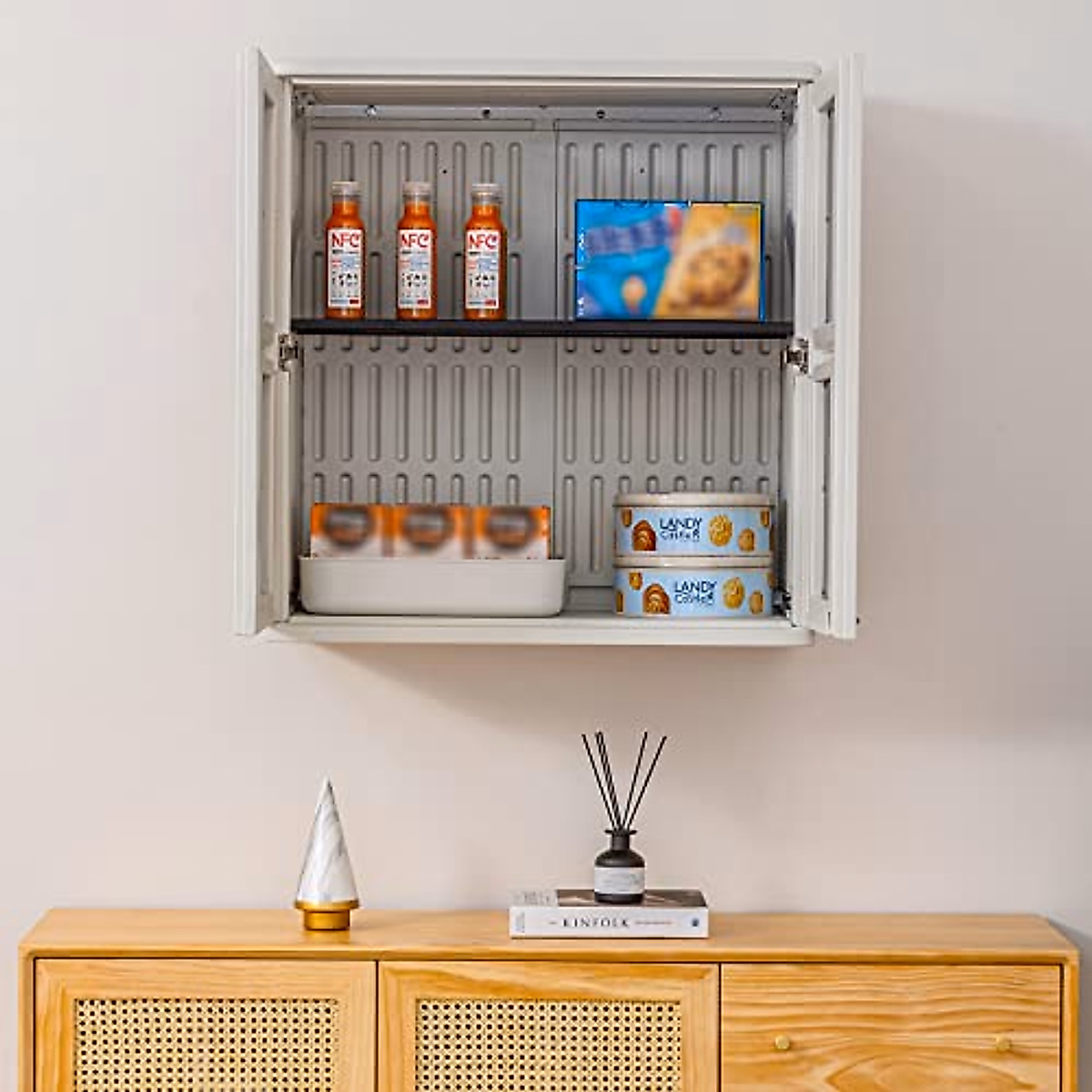 ADDOK Resin Wall Cabinet, 30.2 Inch Outdoor Storage Cabinet with Doors,Lockable Cabinet for Garage, Kitchen, Tool Room, Waterproof Storage Shed