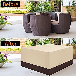 Mancro Square Patio Table Cover, 48 Inch Water-Resistant Outdoor Furniture Covers for Table and Chairs, Windproof & UV-Protection Patio Cover Fire Pit Covers 48L x 48W x 29H, Brown Outdoor Table Cover