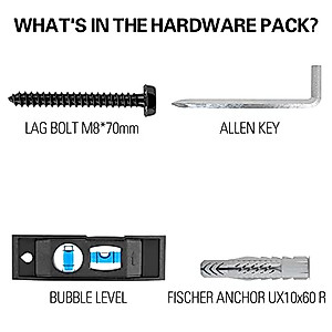 Mounting Dream Lag Bolt Kit for TV Wall Mount Comes with M8 Lag Bolt for Wood Stud, Fischer Anchors for Concrete Wall, Includes Allen Key and Bubble Level for Easy Installation MD5753