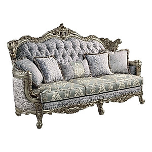 Acme Furniture Miliani Tufted Fabric & Wood Sofa with 5 Pillows in Gray/Bronze