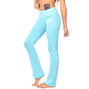 DEAR SPARKLE Bootcut Leggings for Women | Slim Look Bootleg Opaque Yoga Pants w Pocket + Plus Size (C5) (Sky, 3X-Large)