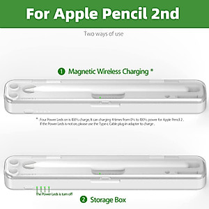 BRIMFORD 2 in 1 Charging Case Compatible with Apple Pencil 2nd & 1st, Magnetic Wireless Charger Dock for Apple Pencil with Adapter Storage Slots, Protective Case for iPad Pencil (Without Battery)