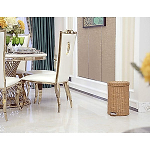 Nordic Creative Natural Rattan Trash Can Slow Down Silent Pedal Garbage Bin with Lid Fashion Country Style Wastebasket (Color : Yellow, Size : 8L)