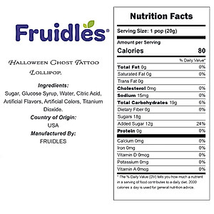 Fruidles Halloween Ghost Tattoo Lollipop Suckers Candy, Great for Goody Party Bag Fillers, Individually Wrapped (Half-Pound)