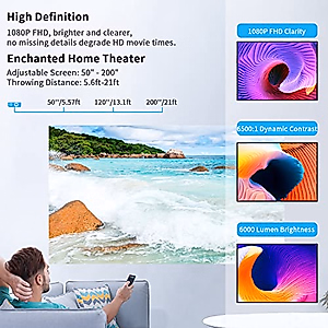 LCD Smart Bluetooth WiFi Projector 1080P Native 8000Lumen, LED Home Projector with Android utdoor Indoor Room Movie Night, Built-in Netflix Wireless Projector for Phones Sync, TV Stick, USB HDMI
