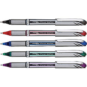 Pentel EnerGel NV Gel Ink Pen, Medium Point, Metal Tip, Assorted Ink, 5 Pack (BL27BP5M)