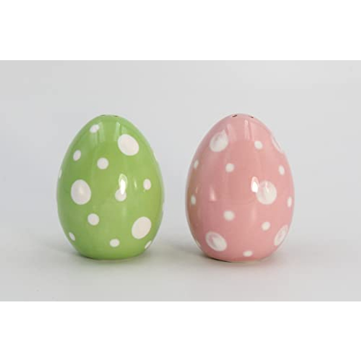 Fine Ceramic Pink & Green Easter Egg Salt & Pepper Shakers Set, 2-3/4" H
