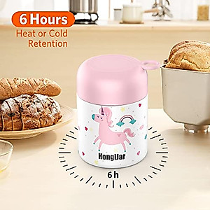 HongiJar Insulated Food Jar, 16oz Thermos Lunch Container 8 Hours Hot Leak Proof Bento Box with Foldable Spoon, Double Wall Vacuum Stainless Steel Thermal Storage for Kids Girls Boys Adults