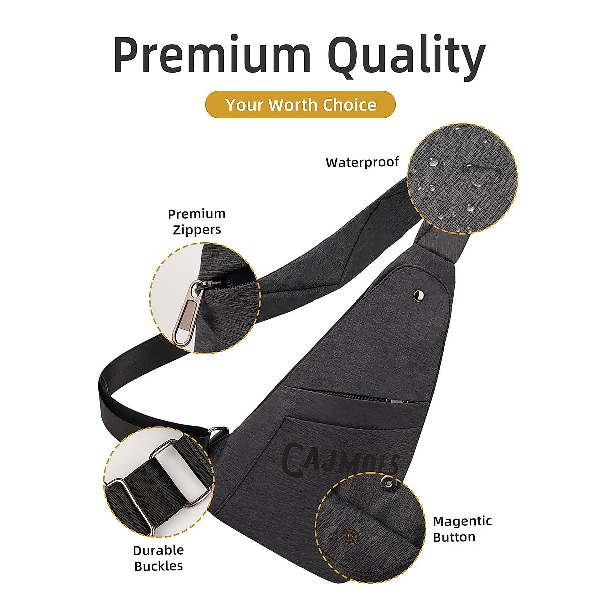 Cajmols Mens Sling Bag Anti-Theft Crossbody Bag Small Sling Bag for Mens Travel Sling Bag for Men Lightweight Hiking Casual Travel Daypacks (N-Dark Grey)