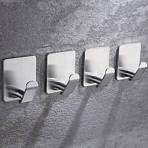 Taozun Self Adhesive Hooks – 4 Packs Towel Hook Bathroom Coat Hook Robe Hooks Brushed Sticky Hook Hanger, SUS 304 Stainless Steel