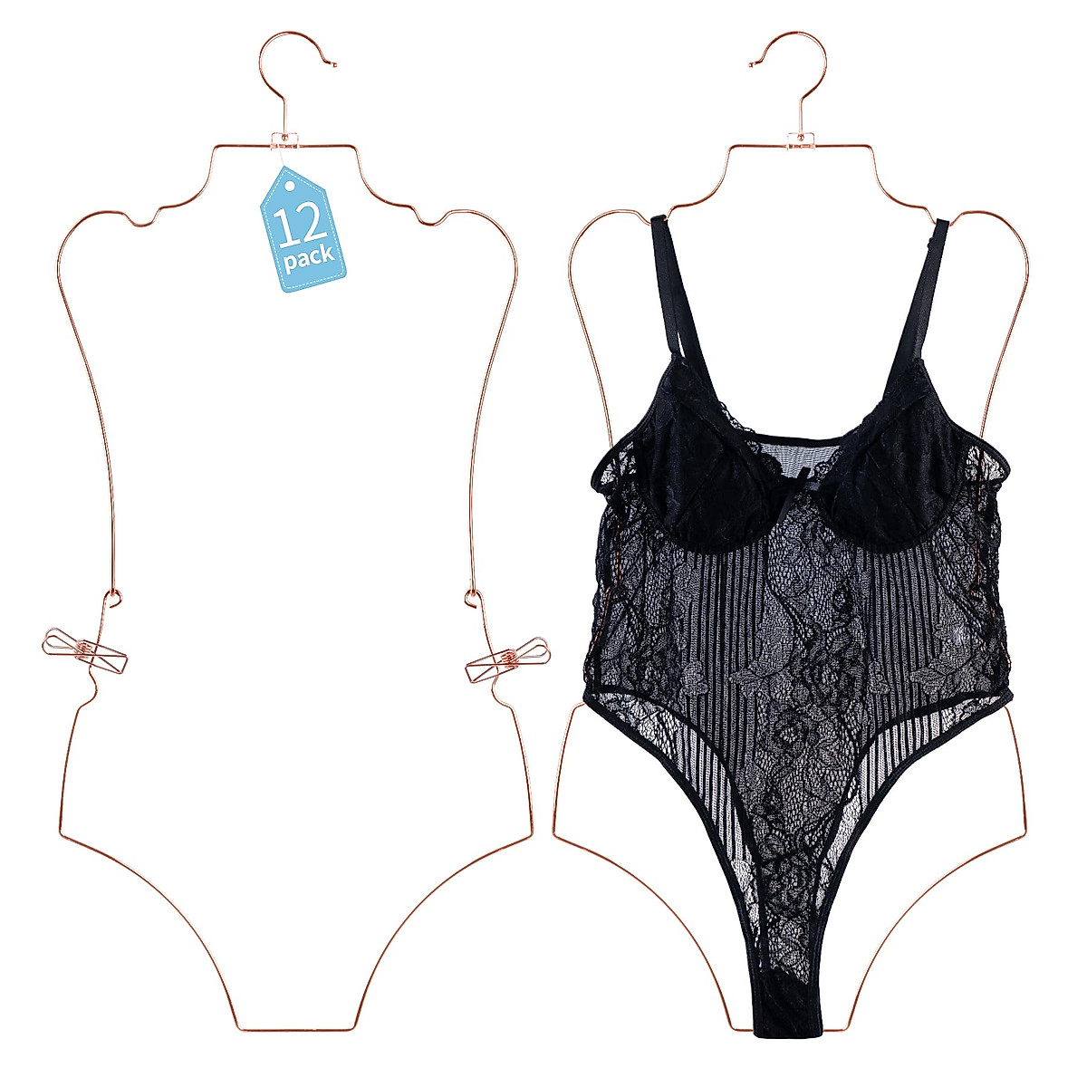 Stylish Body Shape Bikini Hanger Wire Display-Metal Lingerie Hangers for Swimsuits and Bathing Suits Hangers - Showcase and Organize Your Swimwear Collection with Elegance(Pink Gold(Set of 12))