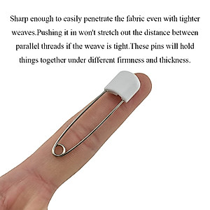 HAHIYO 52mm Length Plastic Head Cloth Pins Closed Sturdy Easy Penetrate Safer Operate Reusable Durable Stainless Steel Nappy Diaper Pin White 50 PCS for Sock Towel Bed Sheet Vurtains Clothing