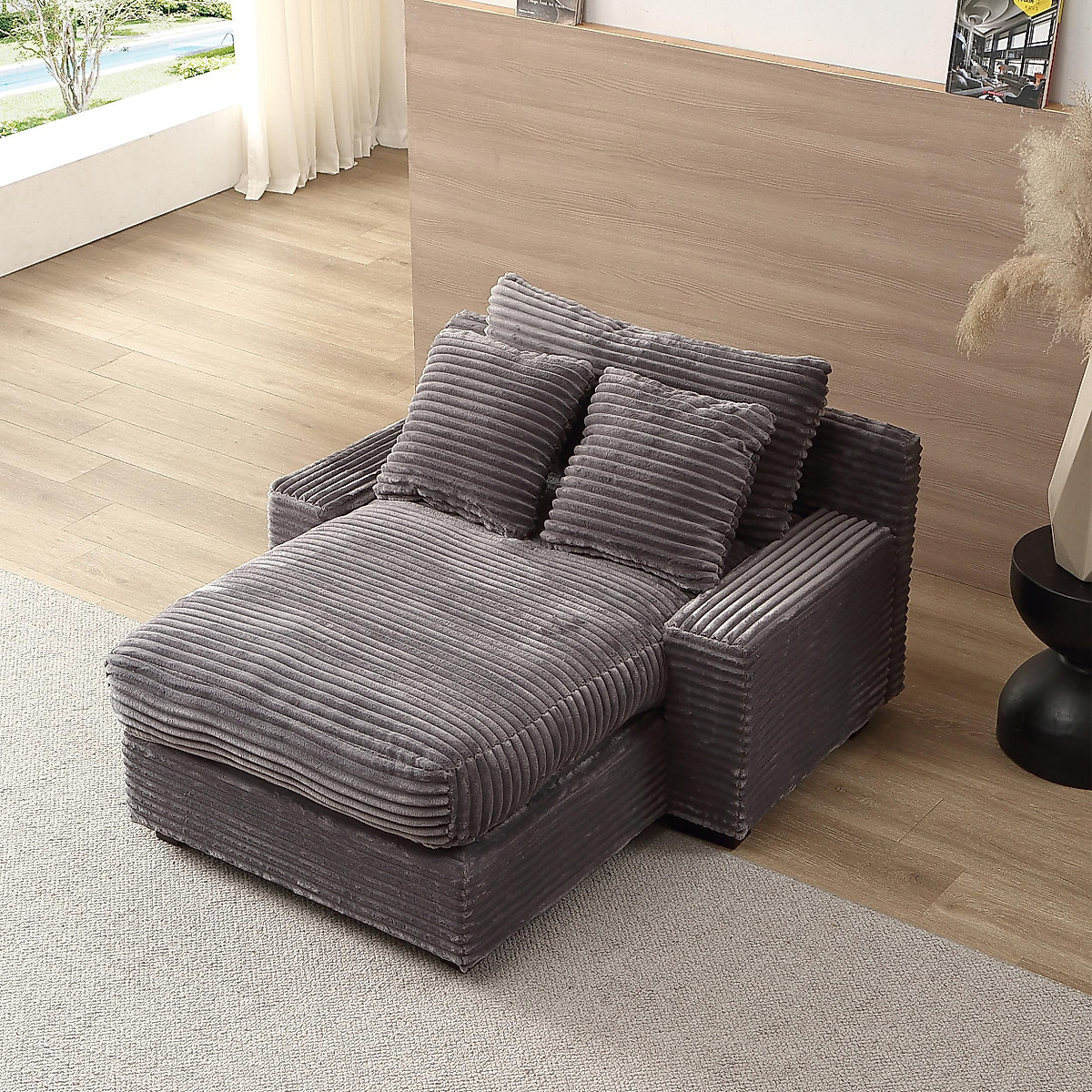 roomfitters Modern Luxury Sofa Couch for Living Room - Quality Corduroy Upholstery Sleeper Sofa Bed Daybed (Grey)