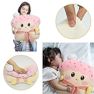 ARELUX Funny Toast Sliced Bread Pillow,Bread Shape Pink Plush Hugging Pillow with Red Scarf,Soft Toast Food Sofa Cushion for Home Decor,Plush Toy Gifts for Kids Birthday