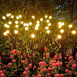 Spardar 10 LED Firefly Lights Solar Outdoor, 2 Pack Solar Powered Firefly Lights Waterproof Garden Lights Path Landscape Decorative for Pathway Patio, Warm White (2 Pack)