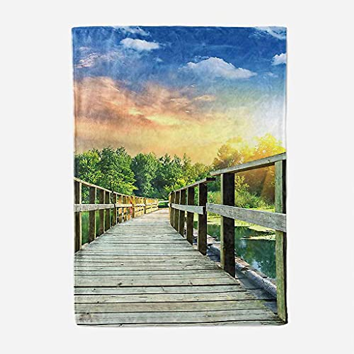 NARBOR Soft Fleece Throw Blanket - Fluffy Microfiber Solid Blankets for Bed and Couch Double/Single Size - 59X79Inch Wooden Bridge Lake View Printed Flannel Blanket for Bed, Couch and Sofa
