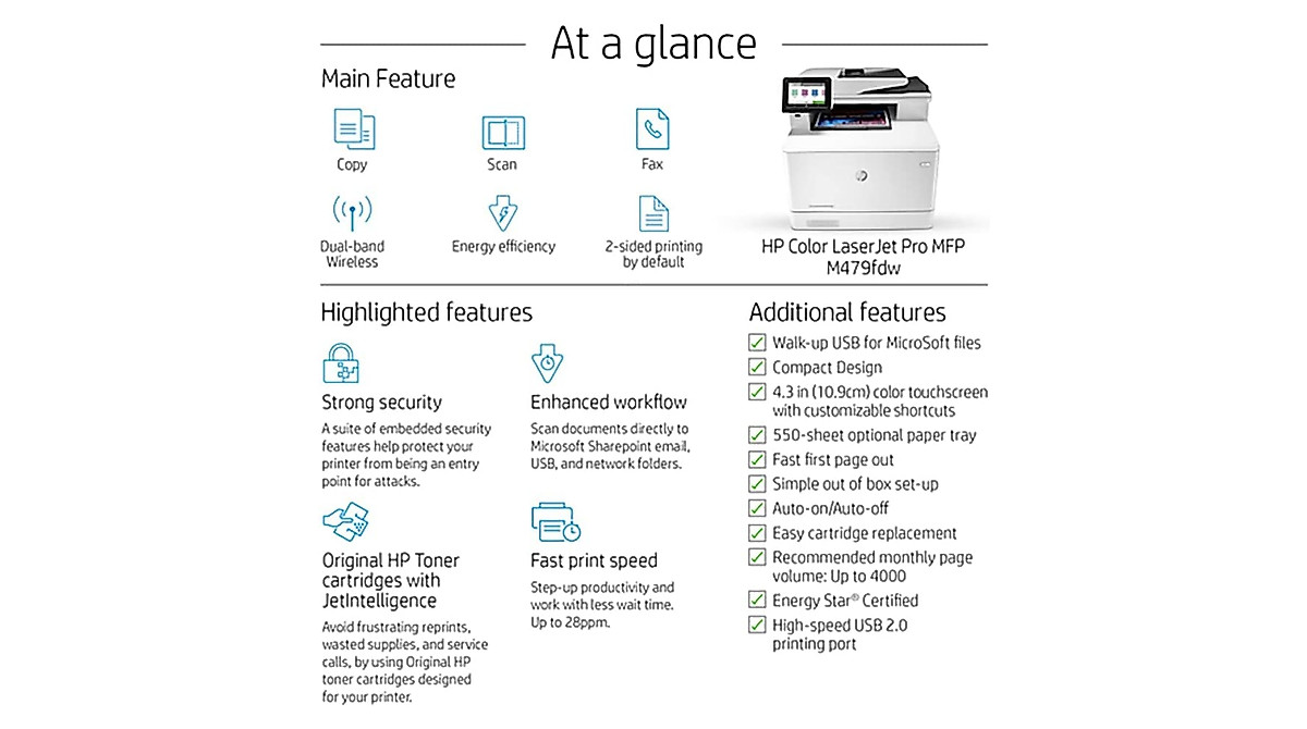 HP LaserJet Pro M479fdw All-in-One Wireless Color Laser Printer