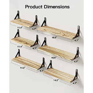 AMADA HOMEFURNISHING Wall Shelves Set of 6, Wood Floating Shelves for Wall Decor, Rustic Farmhouse Wall Shelves for Bedroom, Bathroom Shelves for Wall Storage, Book Shelves for Living Room, Wooden