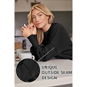 LILLUSORY Women's Oversized Batwing Sweaters 2024 Fall Outfits Crewneck Ribbed Knit Side Slit Trendy Pullover Tops Black XL