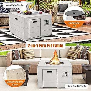 Giantex Outside Fire Pit Table - 50,000 BTU Outdoor Square Propane Fire Table, Gas Fire Tables w/ Lid, Lava Rocks, Stainless Steel Burner, Water-Proof Cover, 34" Stone Fire Pit for Patio Garden