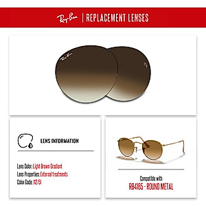 Ray-Ban Original ROUND METAL RB3447 Replacement Lenses + BUNDLE with Designer iWear Eyewear Kit (Clear Gradient Brown, 50)