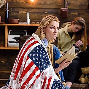 US Flag Patriotic Sherpa Throw American Flag Blanket, Super Cozy Fleece Plush Bed Throw TV Blankets Reversible for Bed or Couch 50" x 70" | USA Flag