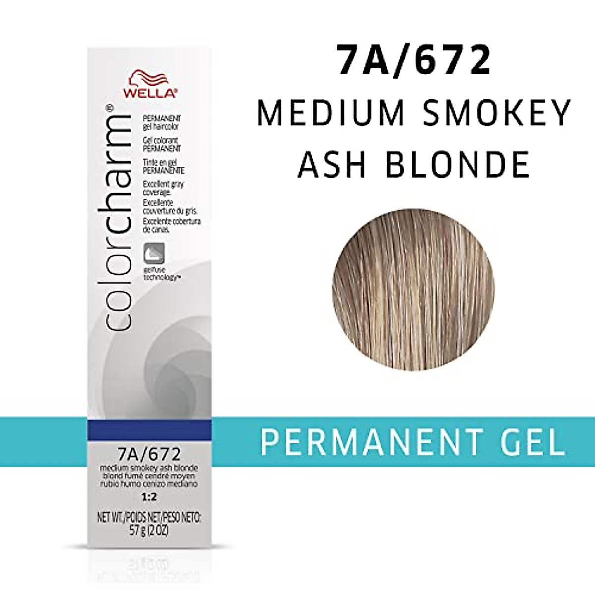WELLA colorcharm Permanent Gel Haircolor, With Long Lasting Gelfus Technology, For Gray Coverage, 7A Medium Smokey Ash Blonde, 2 oz